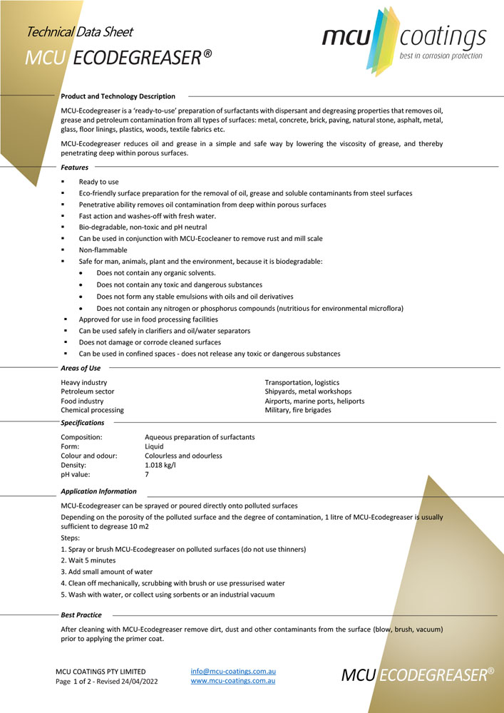 MCU-Ecodegreaser from Swart & Sons